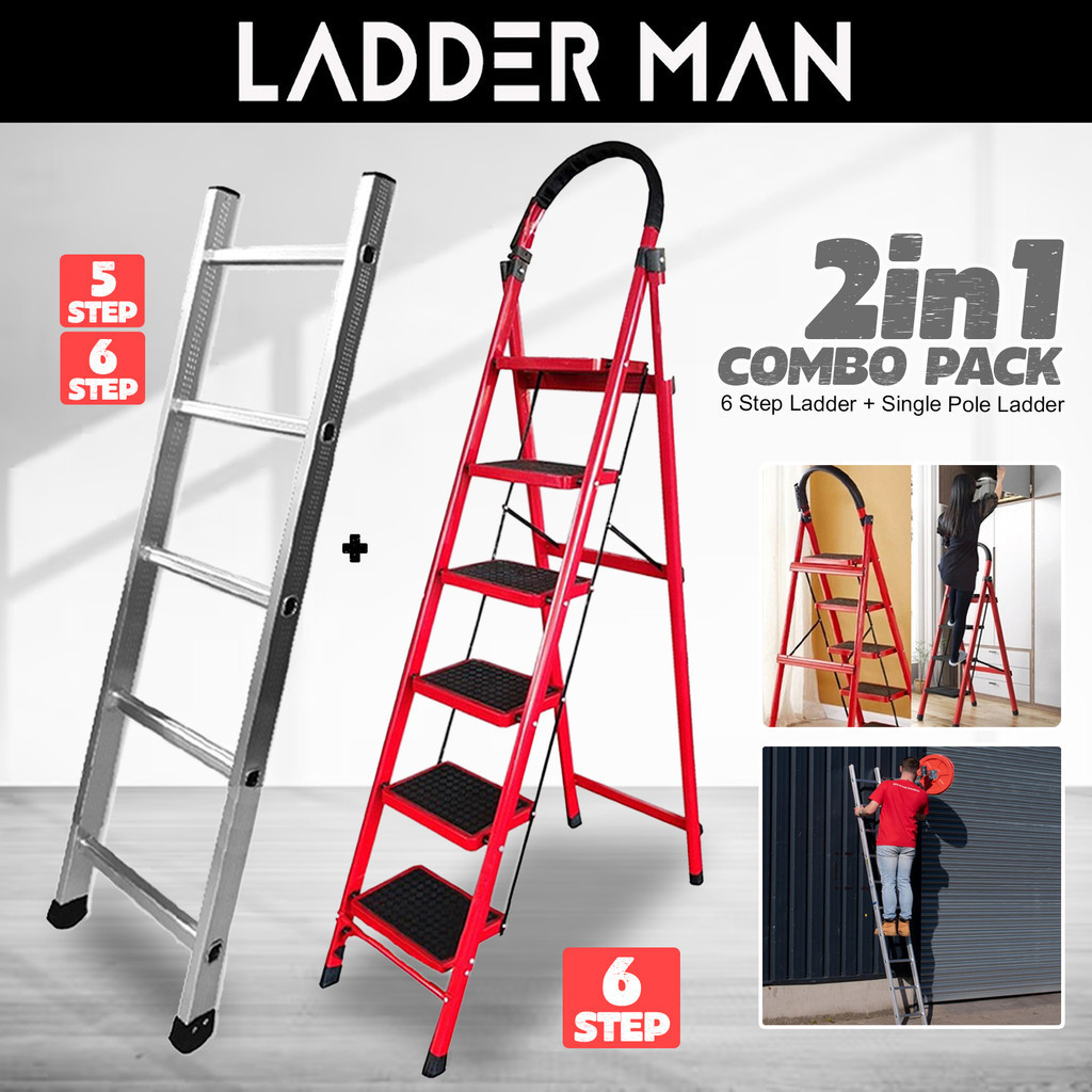 Foldable 6 Step Ladder Medium Duty Tangga Lipat Multipurpose Steel ...