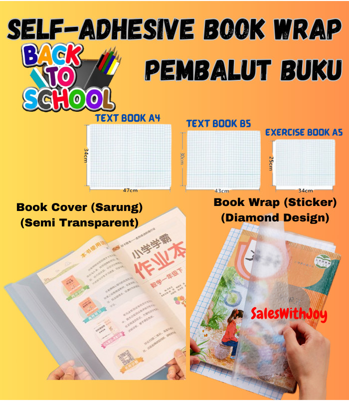 【SalesWithJoy】Self Adhesive Book Cover Wrapping Exercise Book Wrapper ...
