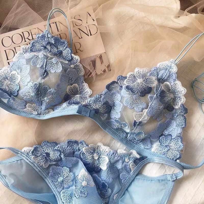 French Niche Design Embroidered Gauze Triangle Cup Bunny Cup Thin Sexy ...