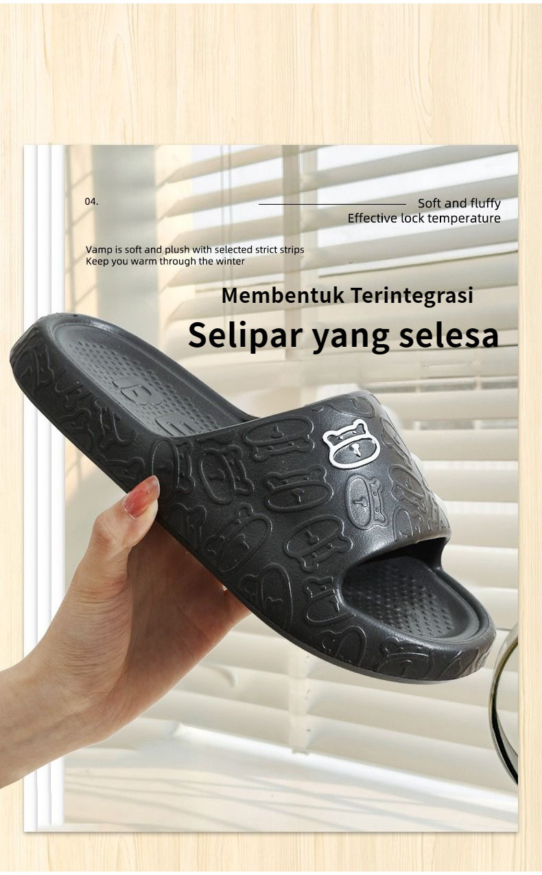 【Ready Stock In Malaysia】Selipar Wanita Cute Bear Indoor Slippers Soft ...