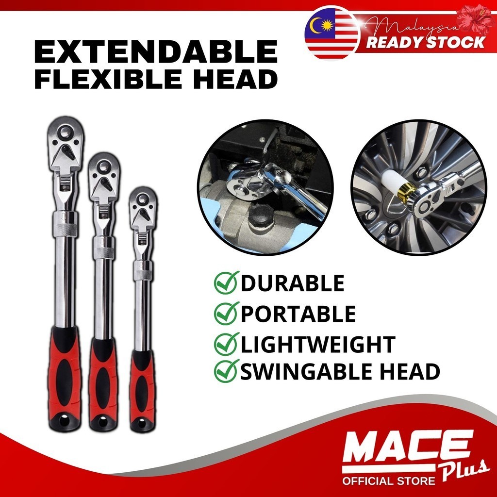 Ratchet Wrench Extendable Flexible Head 1/2" 1/4" 3/8" Handle Steel ...