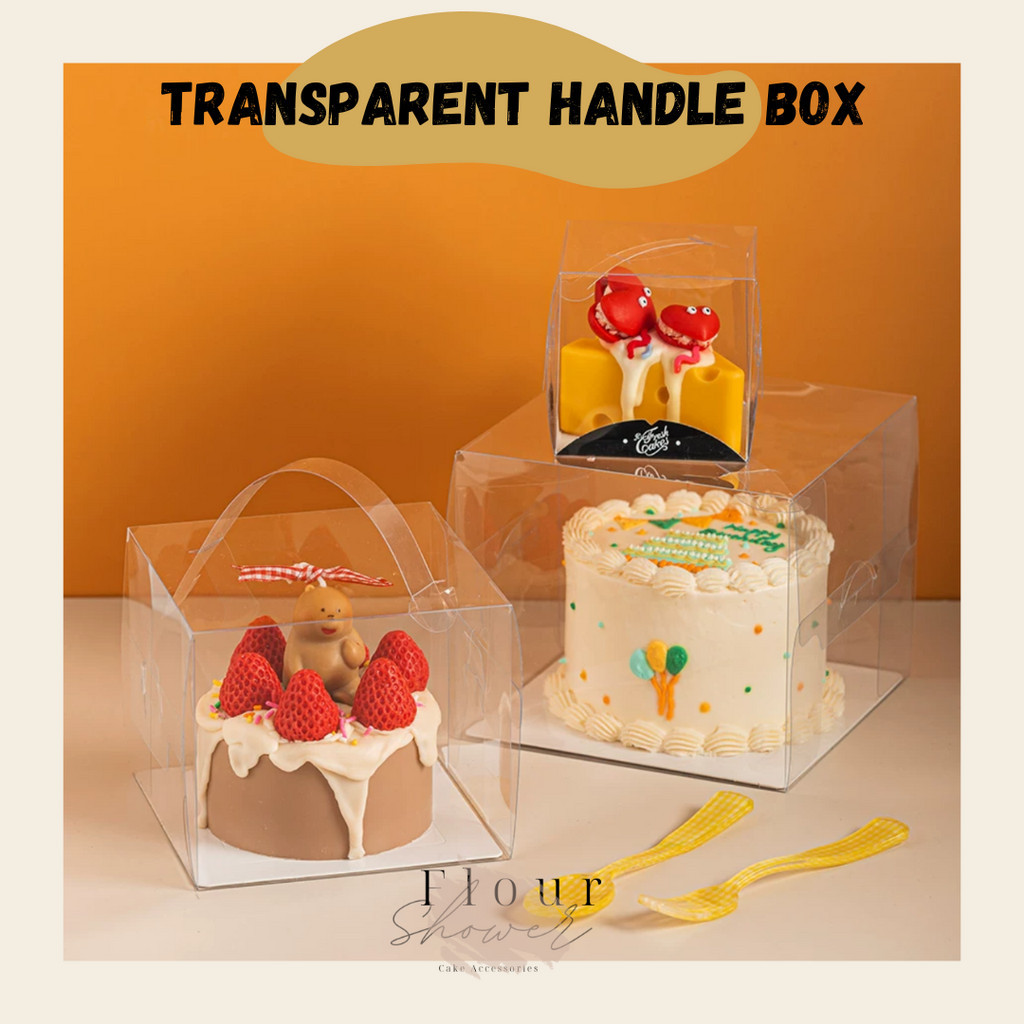 Portable Transparent Cake Box With White Cardboard | Handle Gift Box ...