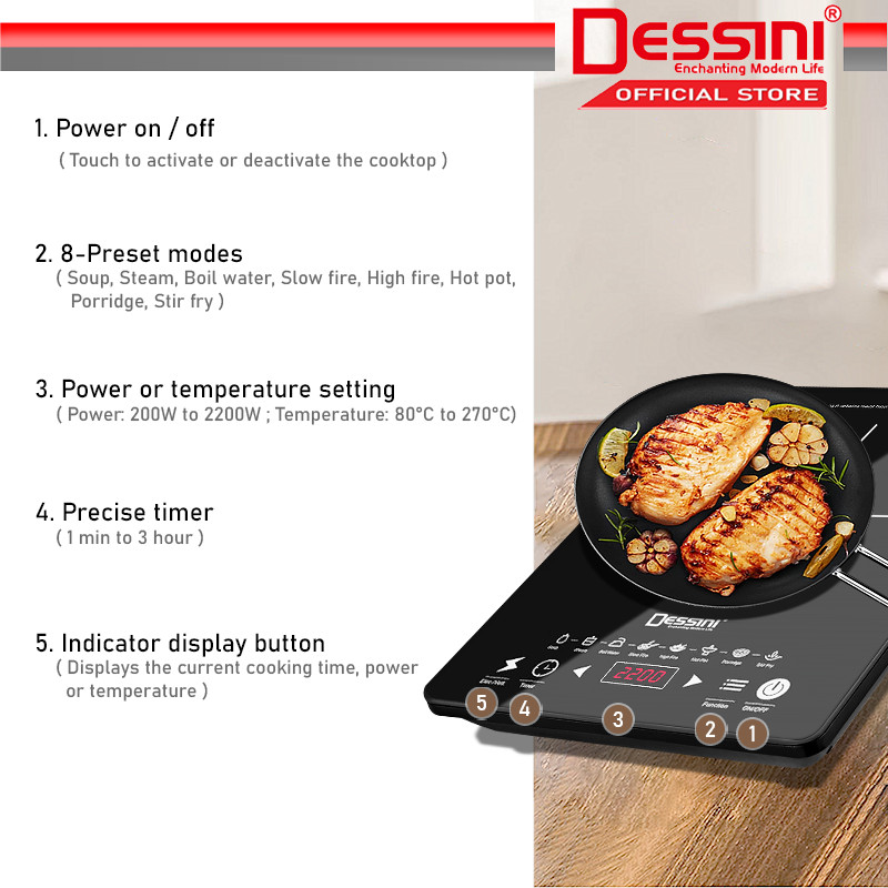 DESSINI ITALY Electromagnetic Induction Hob Cooker Touch Control ...