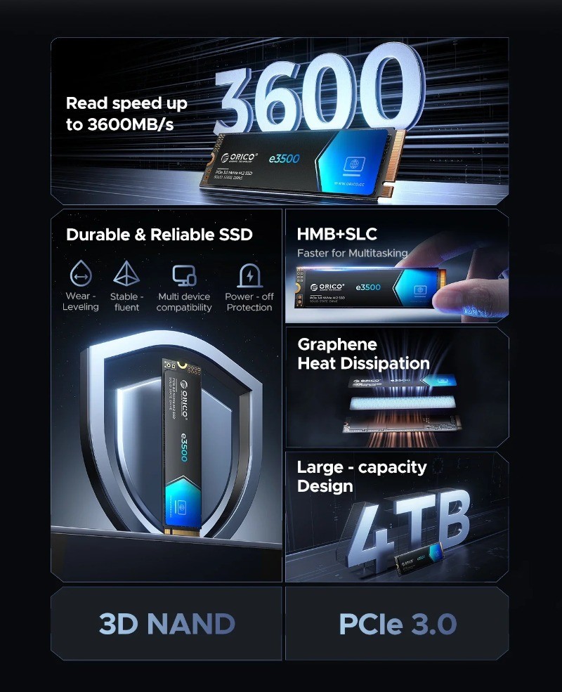 ORICO 2TB 1TB SSD M.2 2280 NVMe SSD PCIe Gen3x4 3500MB/S NVMe Solid State Drive for Steam Deck ...