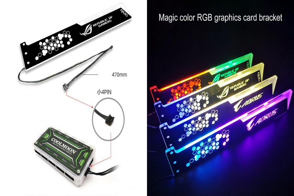 Camphor Graphics Card Bracket Luminous Strong Structure RGB 12-color LED GPU Support for ...