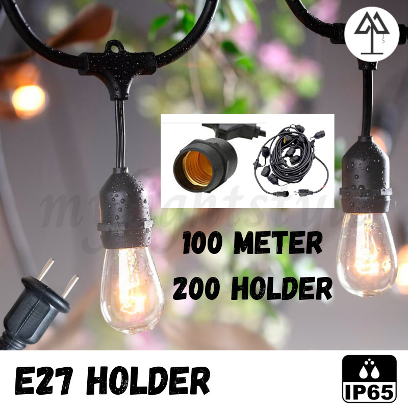 IP65 E27 Holder 100 Meter X 200 Holder LED LIGHT BULB WEATHERPROOF WIRE ...