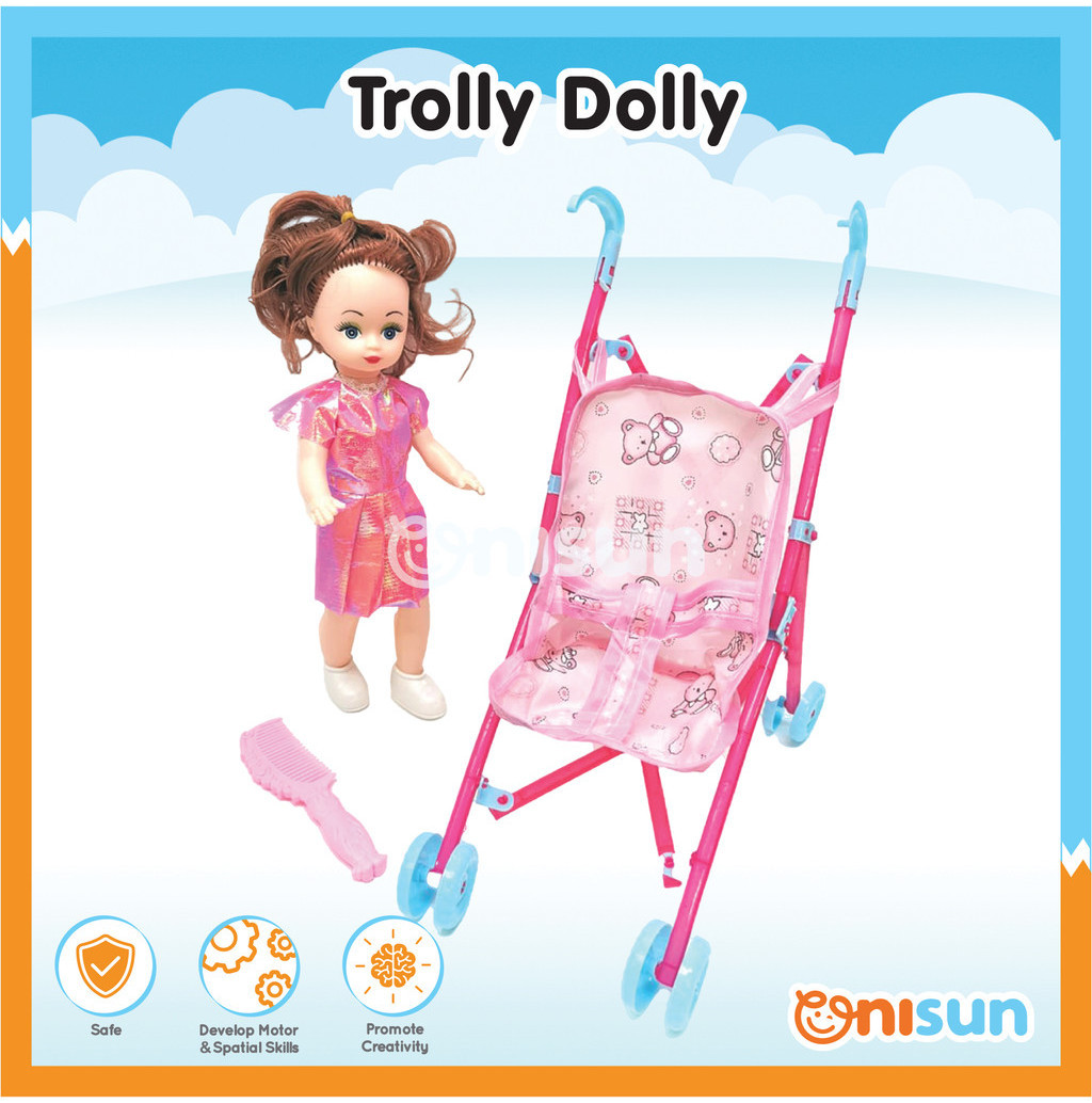 Children's Toy Stroller & Baby Doll Set (Troli Bayi Mainan) | Shopee ...