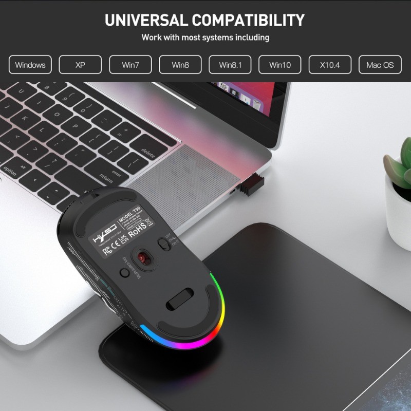 T90 Wired Wireless Mouse 650mAh 2.4G Wireless BT5.3, Trimode Connection ...