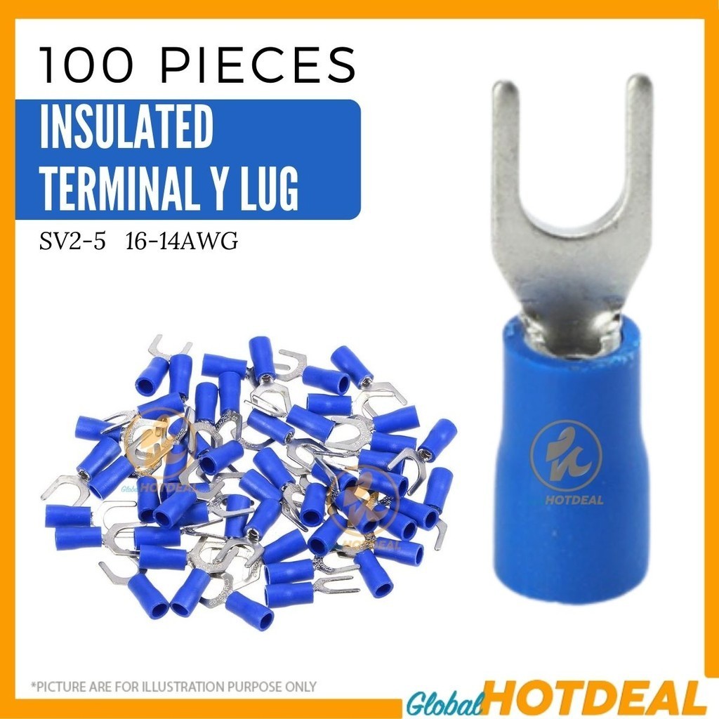 [ 100 PCS ] SV2-5 Insulated Y Lug Fork Spade Wire Connector Electrical ...