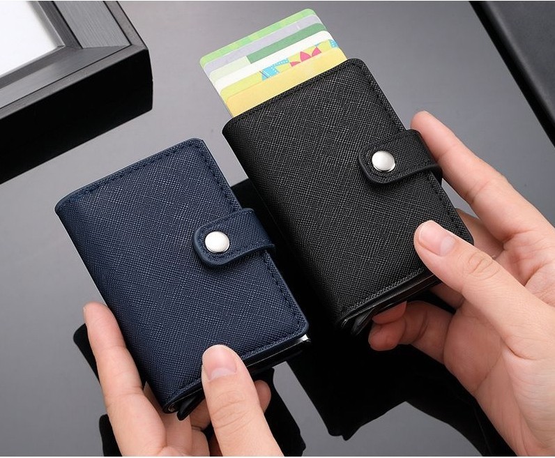 TC BW-119 Saffiano PU Leather Pop Up Metal Card Holder With Snap Button ...