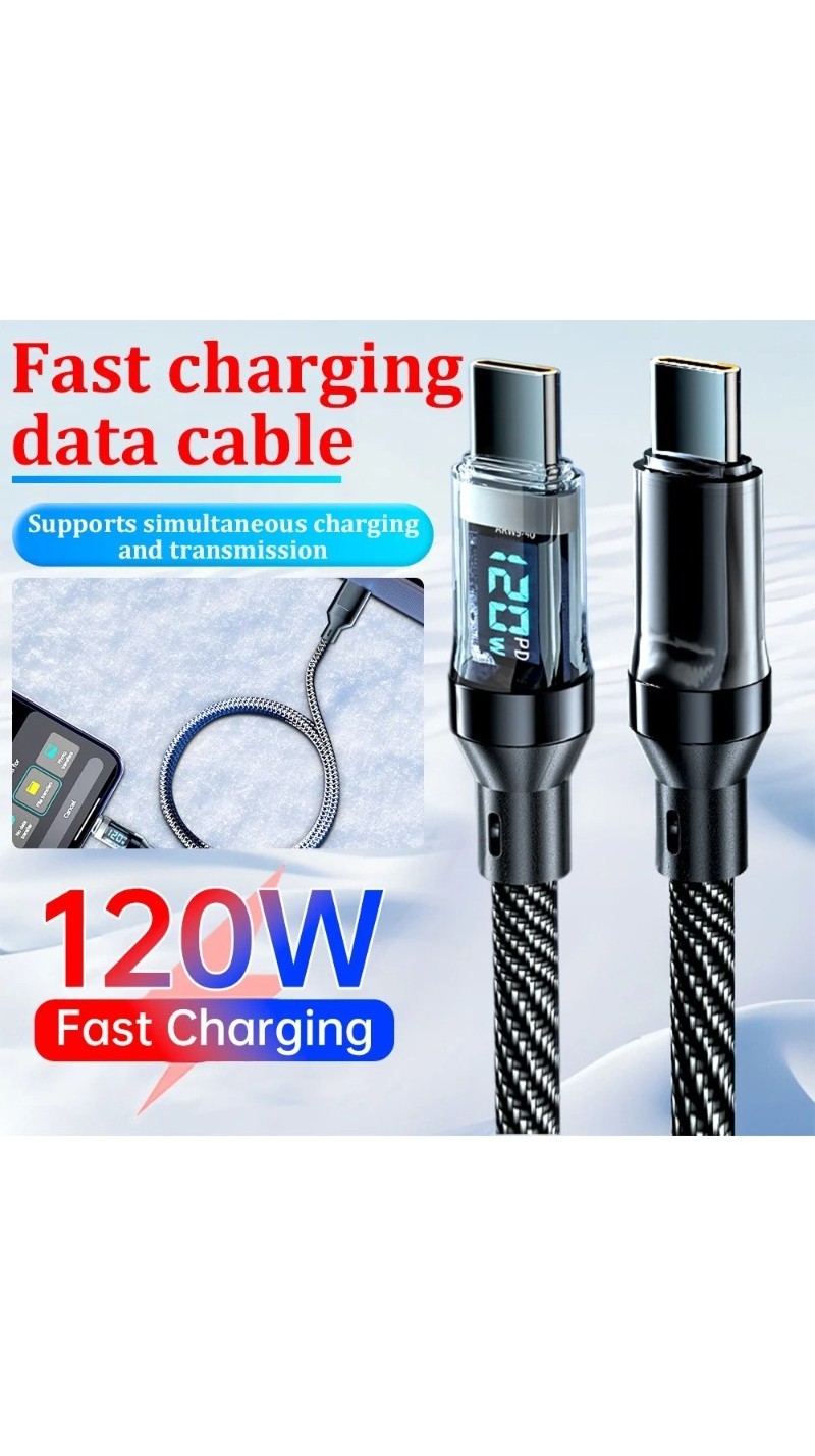 New 120W LED Digital Display Fast Charging USB Type C Cable USB C to ...
