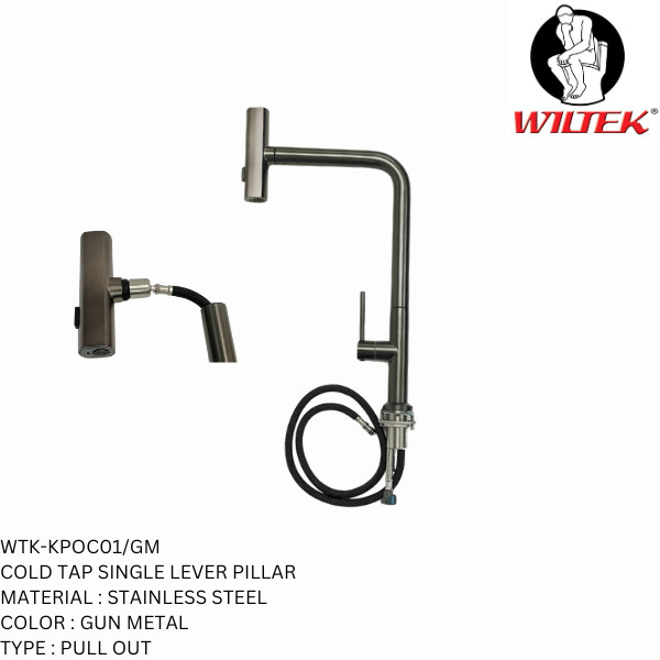 COLD TAP SINGLE LEVER PILLAR GUN METAL PULL OUT TAP (WTK-KPOC01/GM ...
