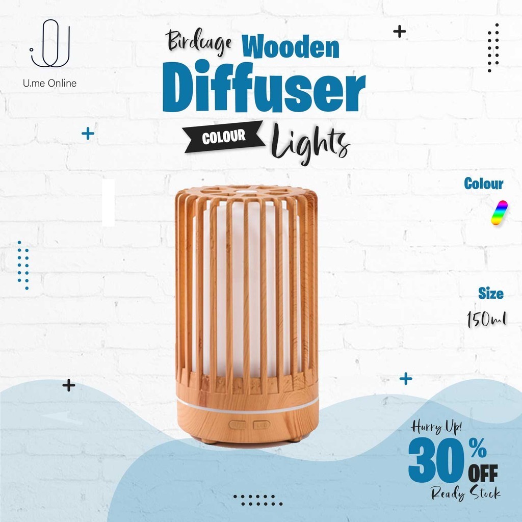 U.me Wood Grain Design 7 Light Birdcage Aromatherapy Humidifier Use ...