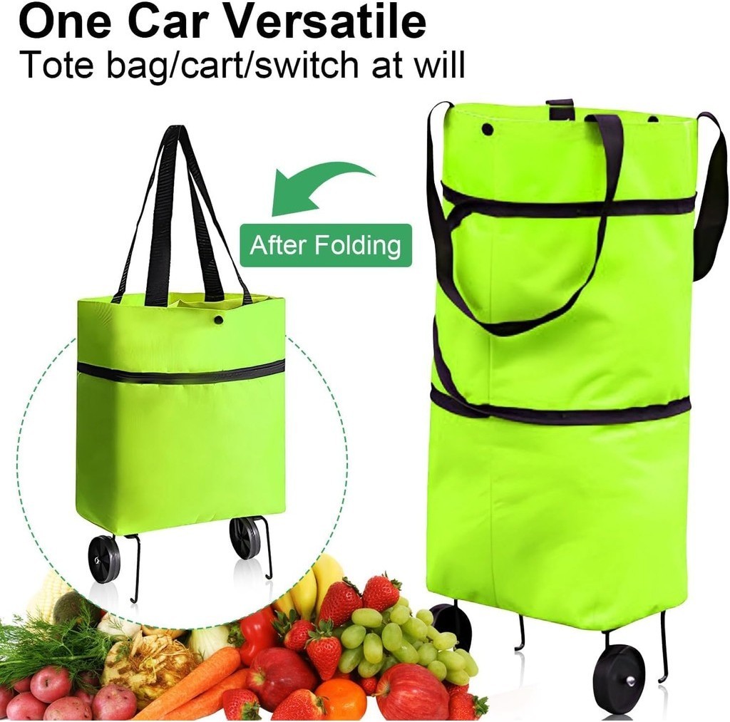 2 IN 1 Foldable Trolley Grocery Bag Shopping Nylon Recycle Bag Big ...