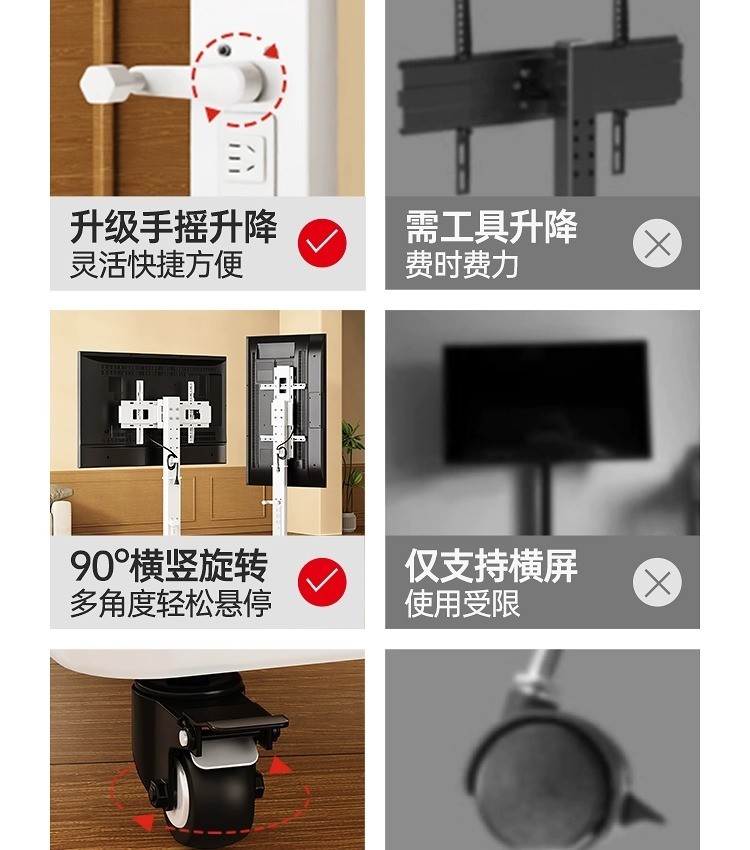 Tv Mobile Bracket Floor-standing Wheel Cart Hand-Cranked with Socket ...