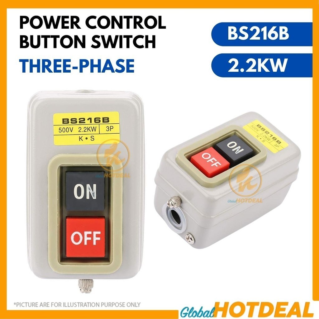 BS216B Power Control Push Button Switch Three-Phase On/Off Start Button for Power Tools Self ...