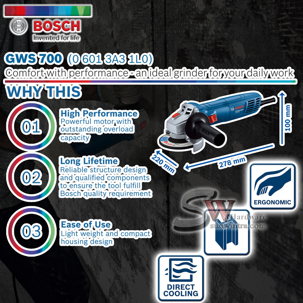 COMBO Bosch GWS700 GWS 700 ANGLE GRINDER 710W + 1X AKODA DIAMOND DISC ...