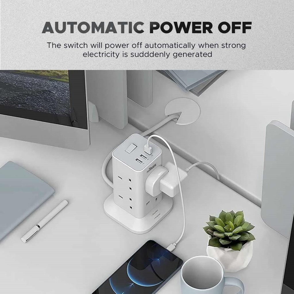 RETOUCH OCTO TOWER SOCKET 13A 3250W 8AC SOCKET 3 USB PORT 2M SURGE ...