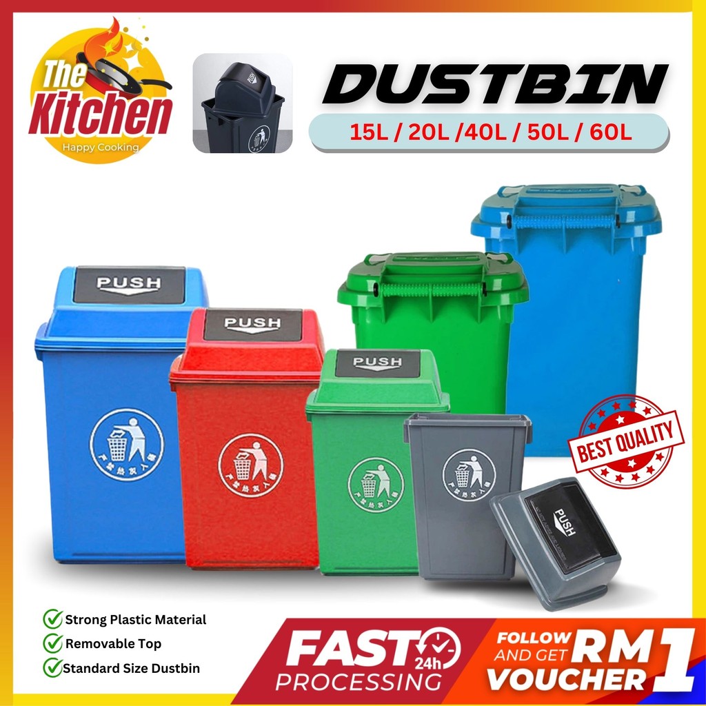 Swing Top Garbage Bin With Swing Lid Tong Sampah Bertutup Recycle ...