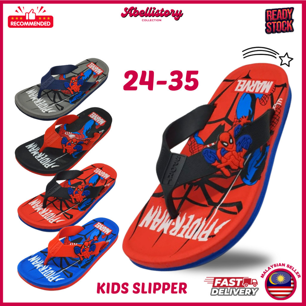 (Abellistory) Spiderman Kid's Slipper Boy's Cartoon Selipar Budak ...