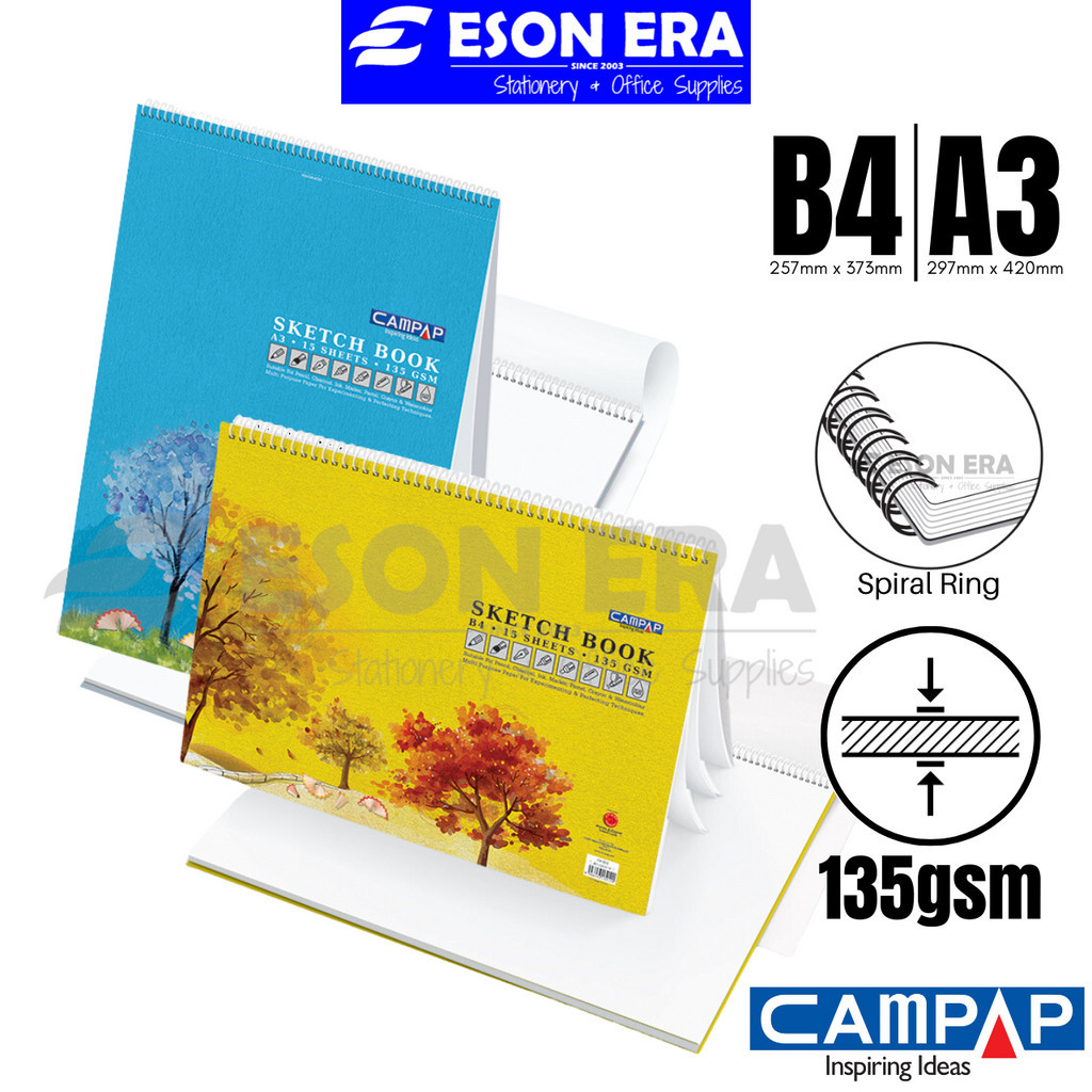 Campap Sketch Book A3/B4 135gsm 15sheets CA3212 / CA3218 Drawing Book ...