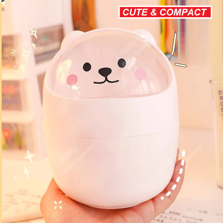 Dustbin Mini Rubbish Bin Bakul Sampah Cute Desk Cover Sliding Lid Trash ...