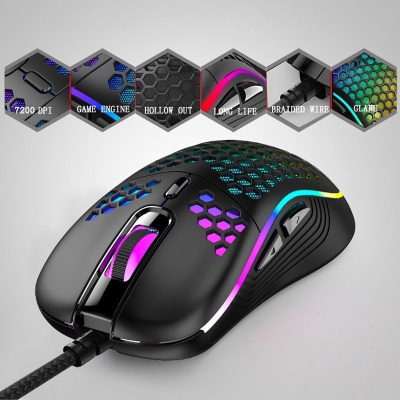 【MY Stock】Gaming Mouse RGB LED Backlit Wired Mouse Hollow-out Honeycomb ...