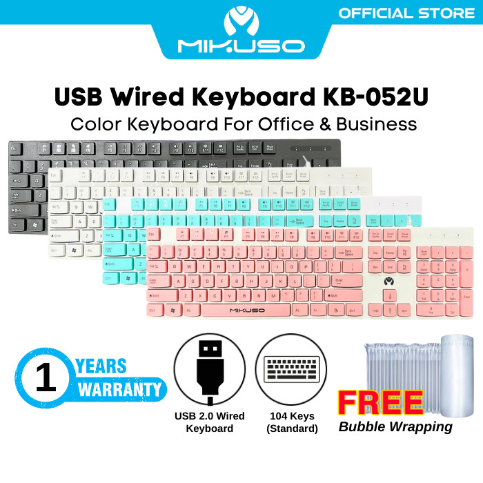 MIKUSO Papan Kekunci USB 104 Kekunci Warna-Warni KB-052U – Slim, Senyap ...