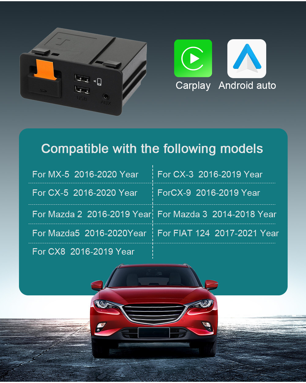 Mazda Upgrade Type-c Fast Charging CarPlay Android Auto USB Adapter Hub ...