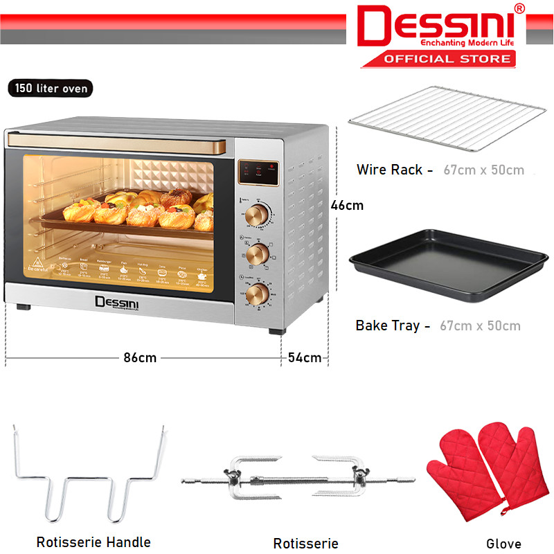 DESSINI ITALY 150L Electric Rotisserie Oven Convection Hot Air Fryer ...
