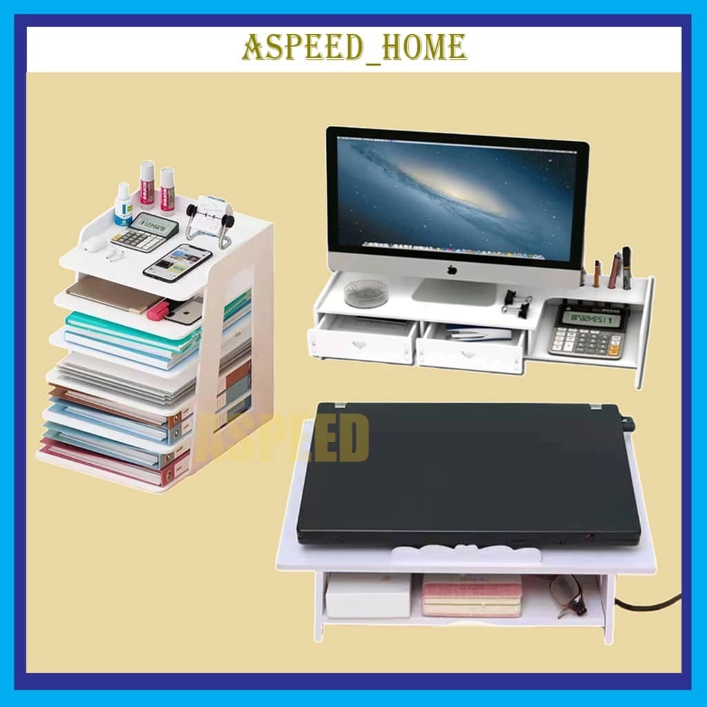 Aspeed-Wooden Desktop Organizer Shelf Computer Monitor Screen Increased ...