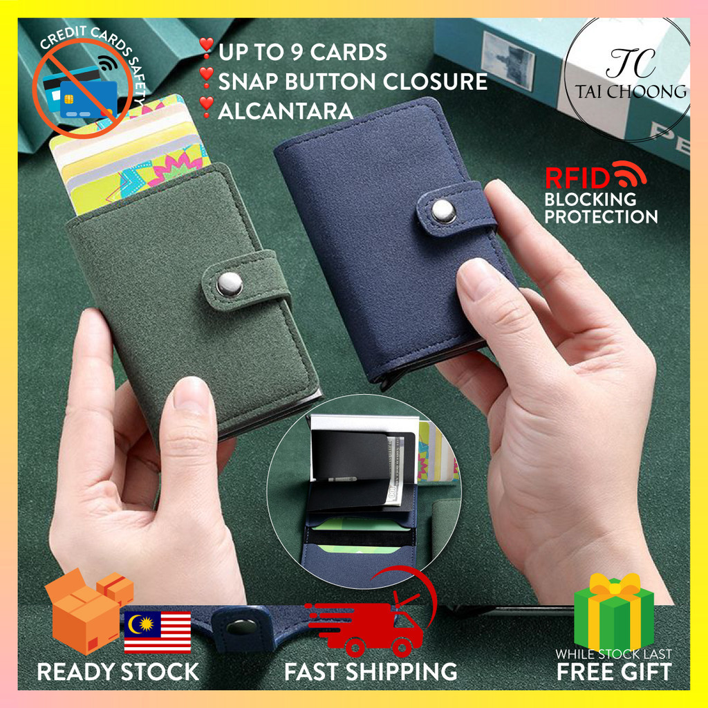 TC BW-120 Alcantara PU Leather Pop Up Metal Card Holder With Snap ...