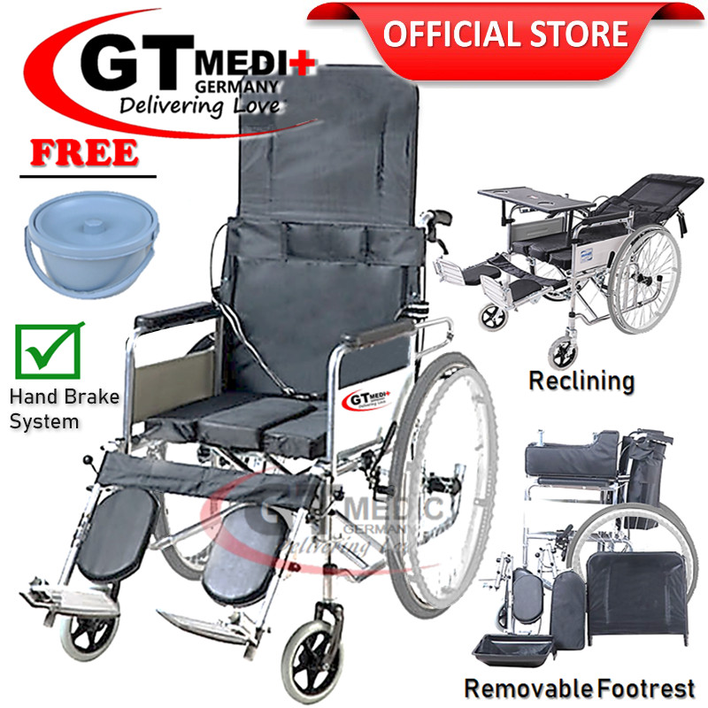 WC-HDL-809 GT MEDIT GERMANY Lie Down Hydraulic Recline Self Propelled Commode Toilet Wheelchair ...