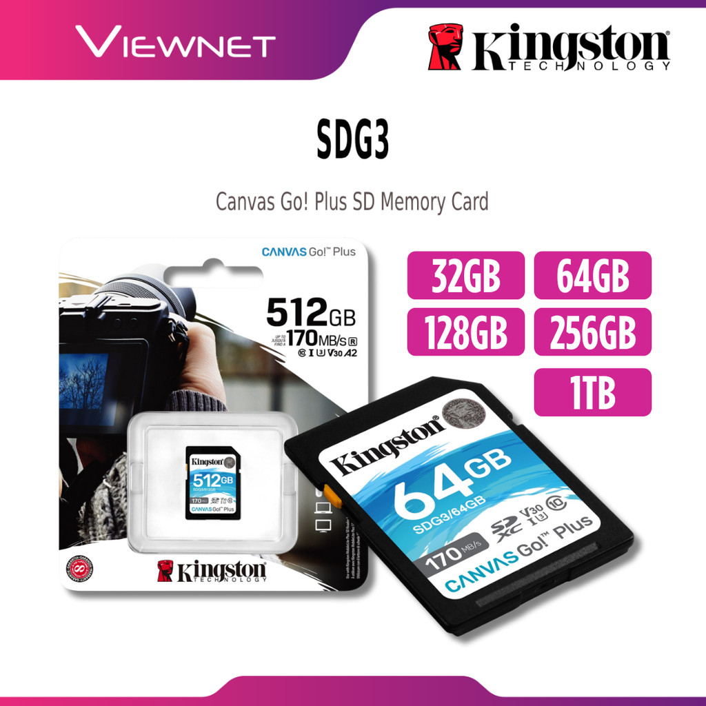 KINGSTON SDG3 CANVAS GO PLUS CLASS 10 SD MEMORY CARD FOR DSLRs ...