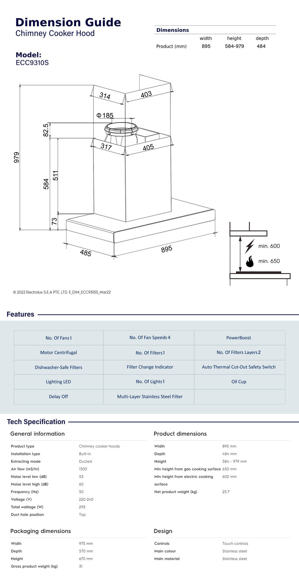 Electrolux UltimateTaste 500 Chimney Cooker Hood ECC9310S | Shopee Malaysia