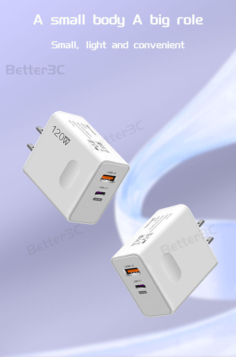 120W Super Fast Charging USB Type C Charger Adapter Dual Ports QC3.0+PD ...