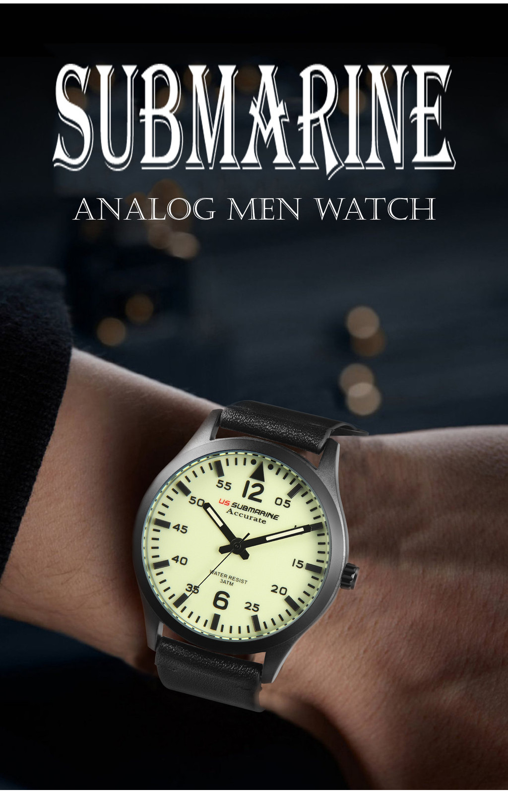 SUBMARINE Stylish Fashion Men Watch Leather Strap Waterproof Analog ...