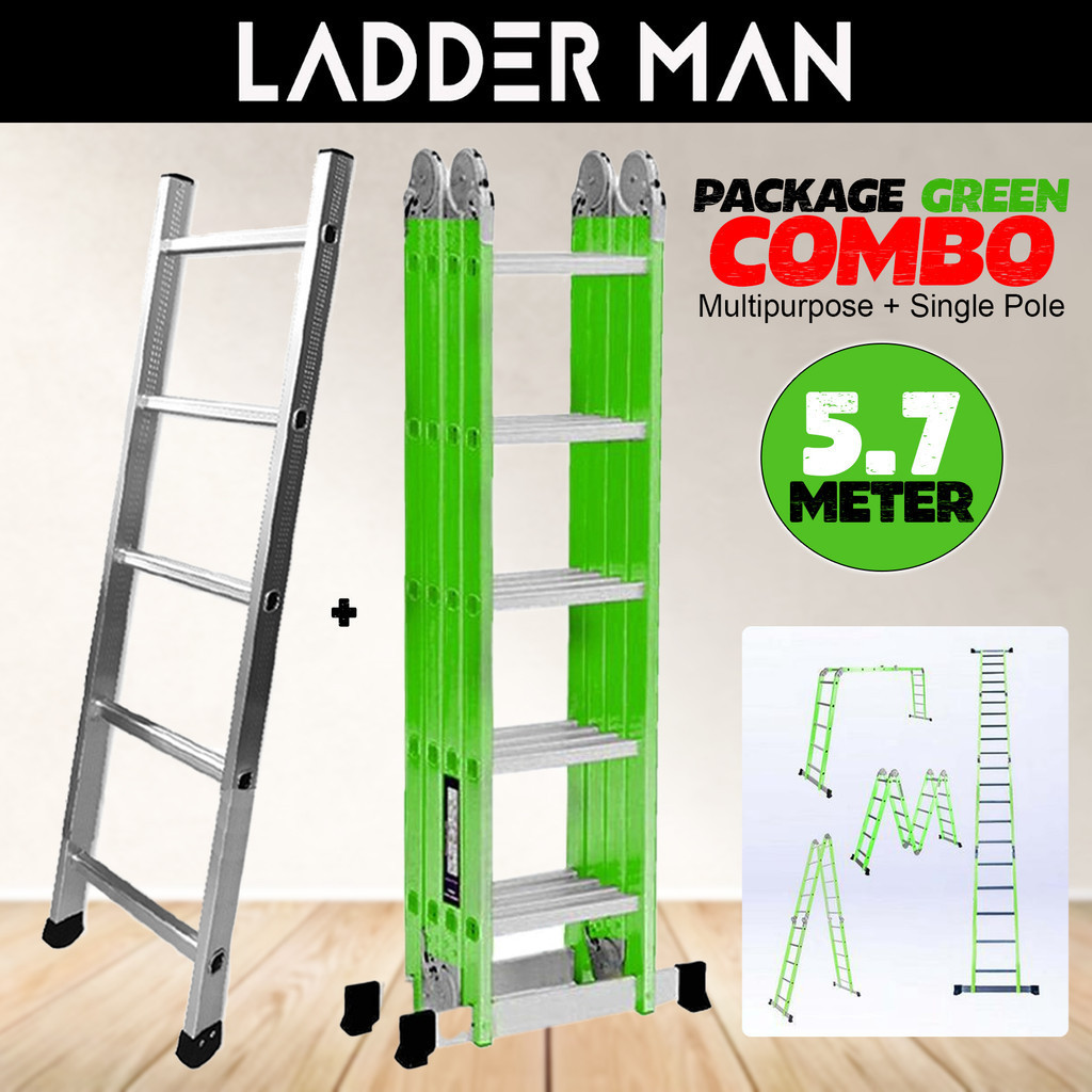 20STEP (5.7M) Green Aluminium Multipurpose Ladder Tangga Lipat Folding ...