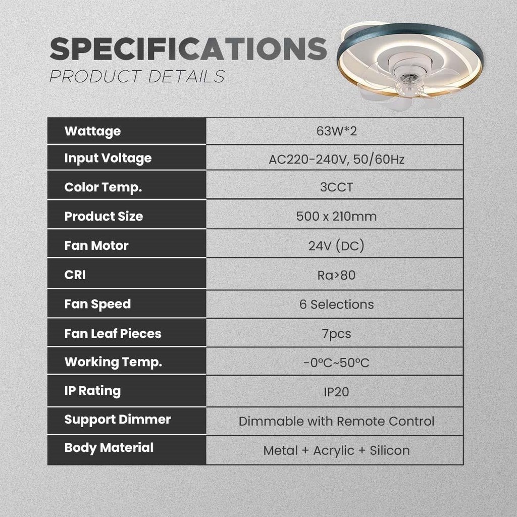 MODERN CEILING FAN LIGHT 360 OSCILLATION DC MOTOR 6 SPEED REMOTE ...