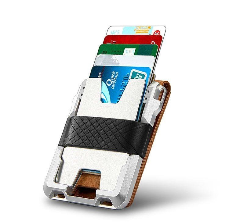 Minimalist Wallet Genuine Leather and Metal Aviation Aluminum Rfid ...