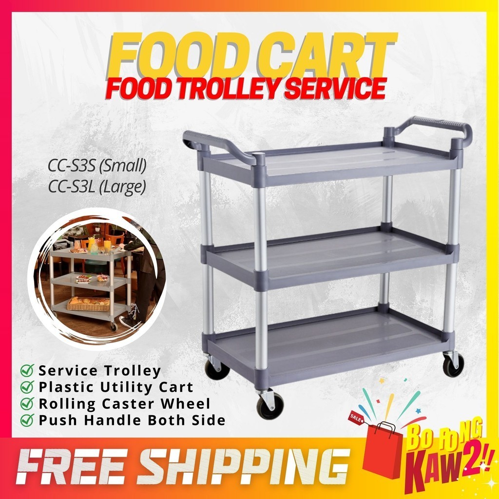 Food Trolley Multifunction 3 Tier Trolley Grey Plastic Food Service ...
