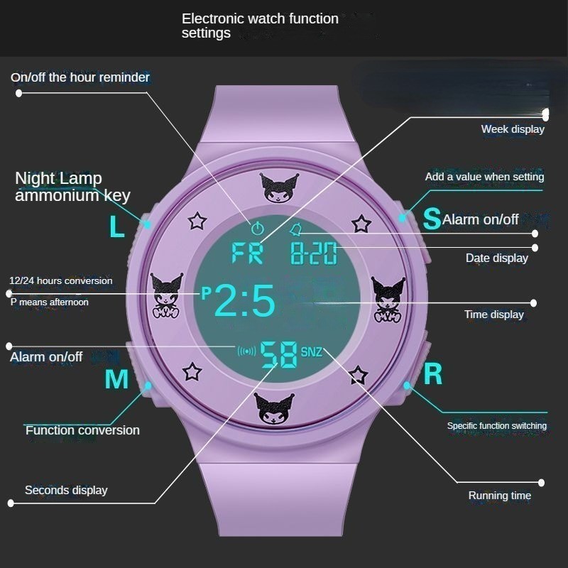 Sanrio Kids Watch Kuromi LED Light Watch Stitch Girls Silicone Strap ...