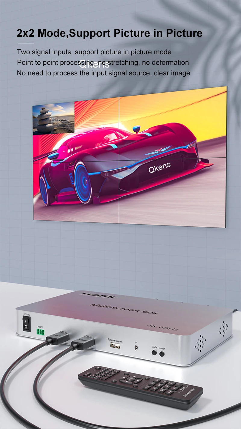 4K 60Hz Multi Screen Box 2x2 1x2 1x3 1x4 TV Splicer Video Wall ...