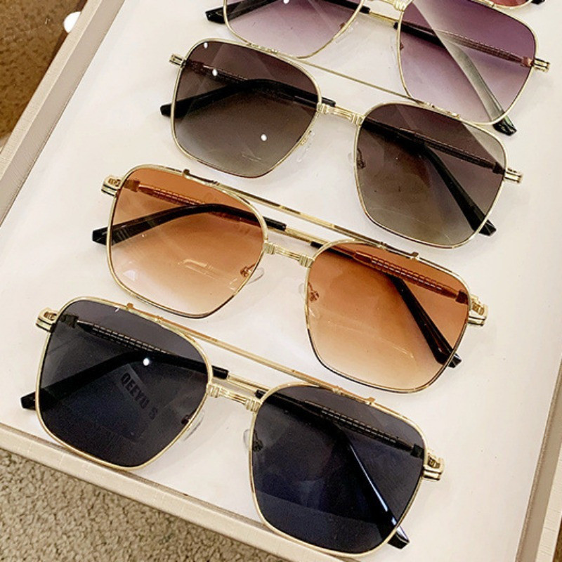 Gradient Color Lenses Fashion Retro Trendy Double Beam Sunglasses ...