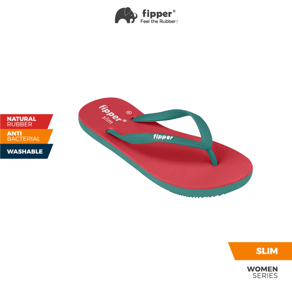 Fipper Slim Rubber Slipper for Women in Red (Valen) / Green (Stone ...