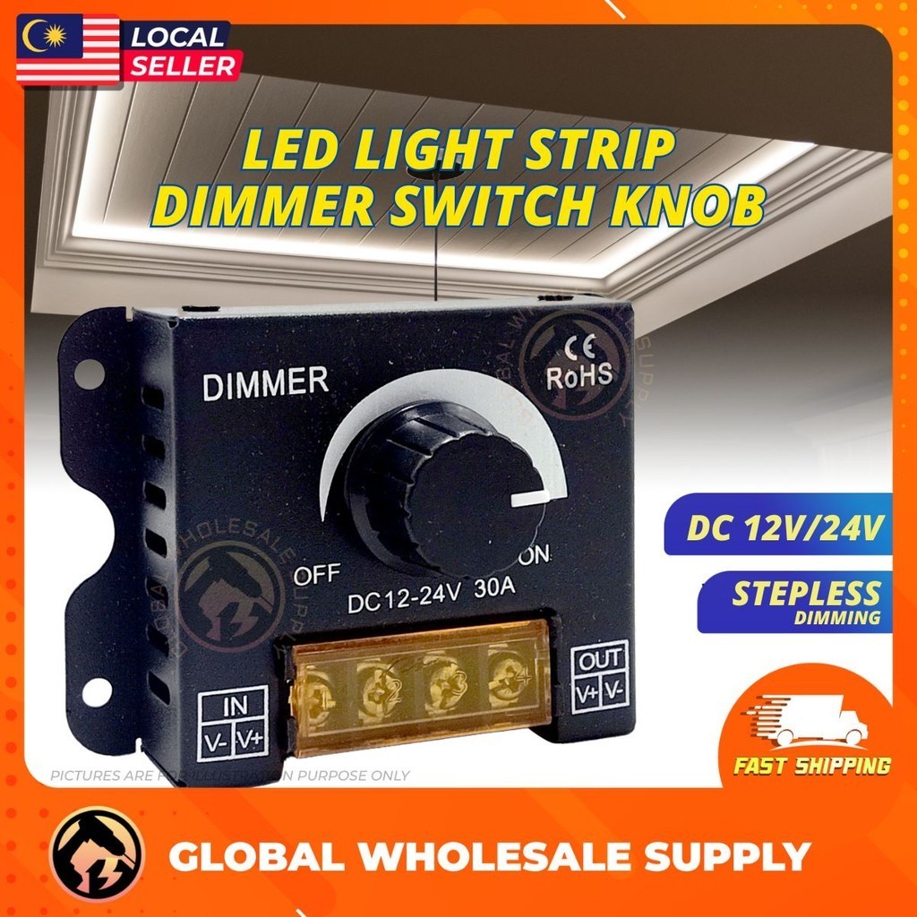 30A ROTARY DIMMER DC12-24V Light Strip Dimmer Knob Adjust Brightness ON ...