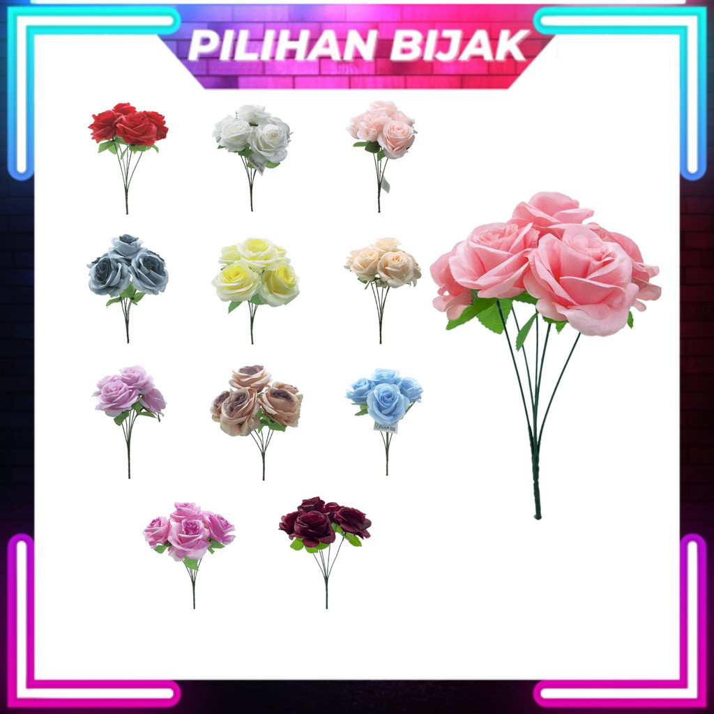 5 Heads Artificial Rose Hand Bouquet Bunga Rose Bunga Hiasan Bunga ...