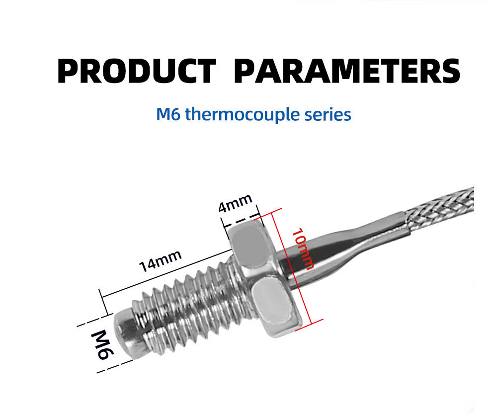 M6 Screw K J PT100 1M 2M 3M Cable RTD Thermocouple Oven Temperature ...