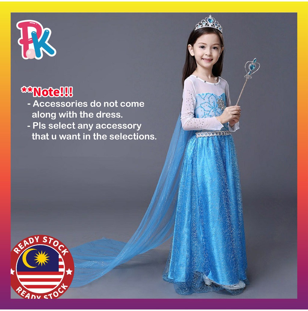 Gaun Budak Perempuan Baju Frozen Puteri Princess Elsa Kenduri Party ...