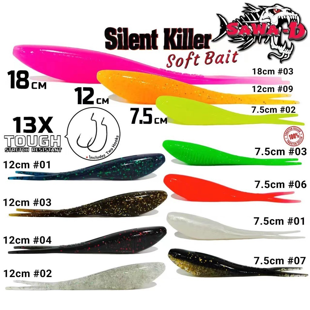 SAWA-D SILENT KILLER SOFT BAIT 7.5cm / 12cm / 18cm SOFT PLASTIC ( FREE HOOK ) | Shopee Malaysia